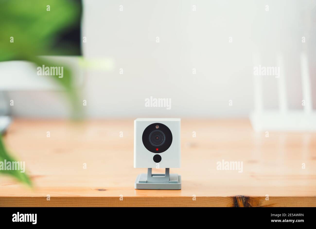 The CCTV security camera on Wood table in home, ip camera Stock Photo ...