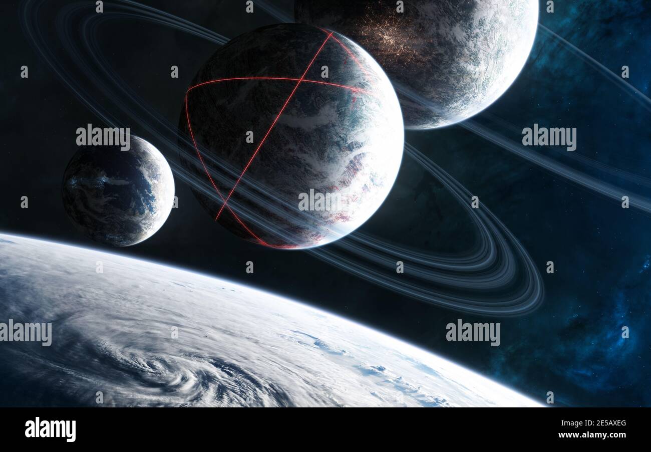 Incredibly beautiful space landscape. Inhabited deep space planet with ...