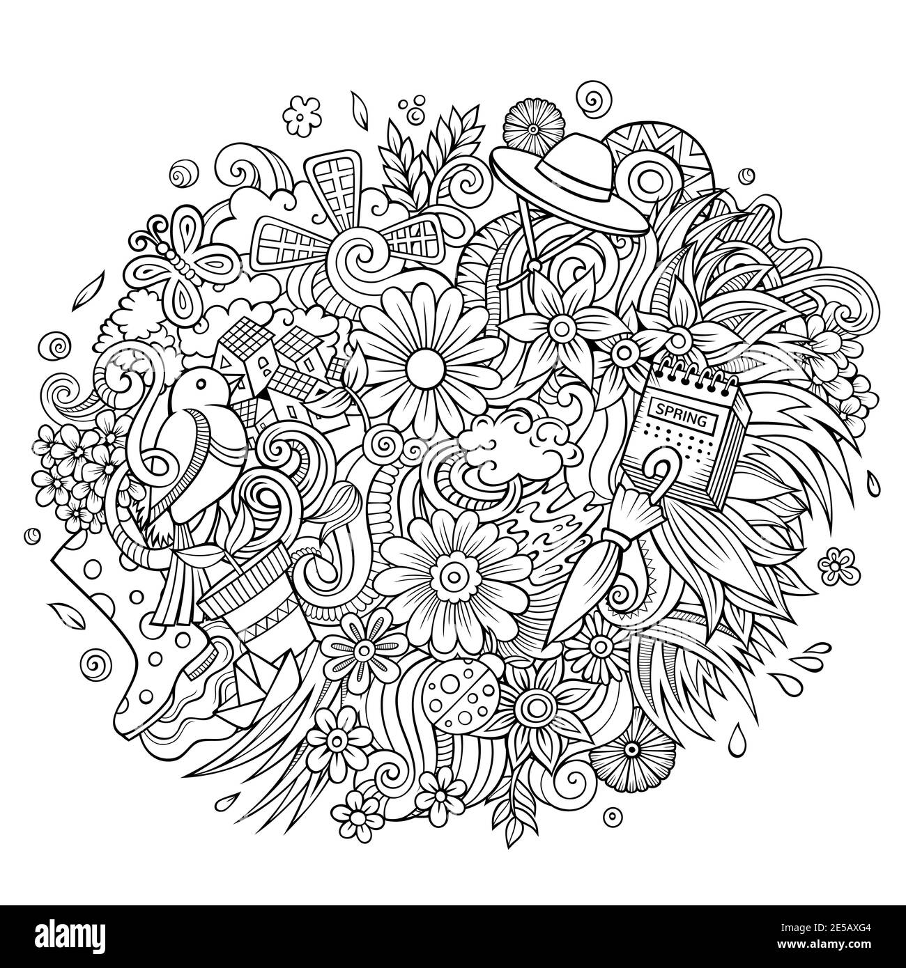 Spring hand drawn cartoon doodle illustration. Funny seasonal design ...
