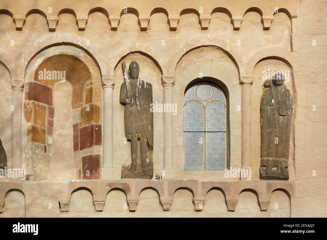 Romanesque statues of a knight and a bishop dated from the middle of ...