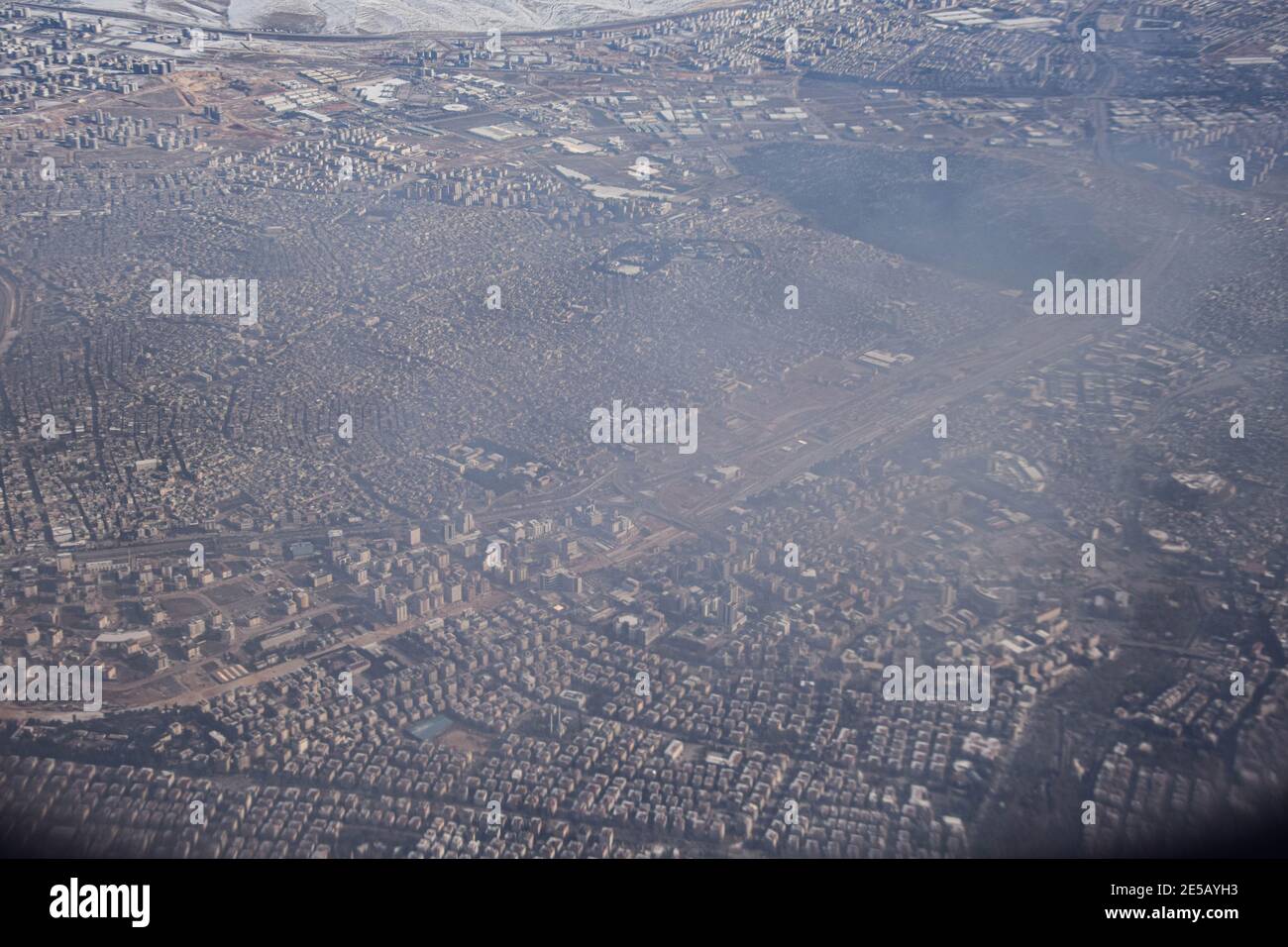 Aerial panoramic view from an airplane during a flight on January 27 ...
