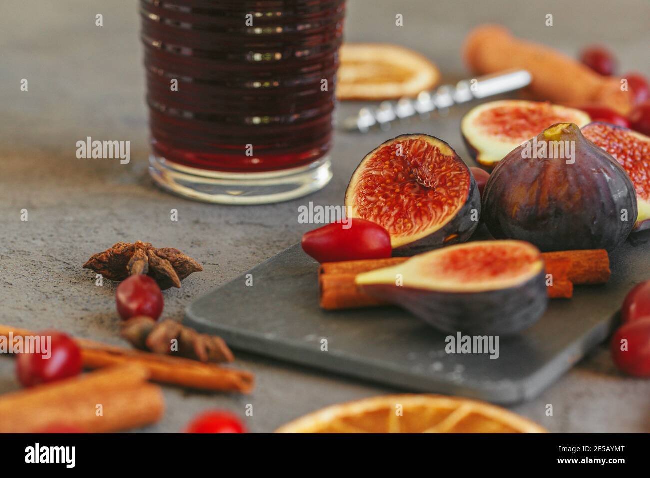 Composition with Glass of glint wine on table close up Stock Photo - Alamy