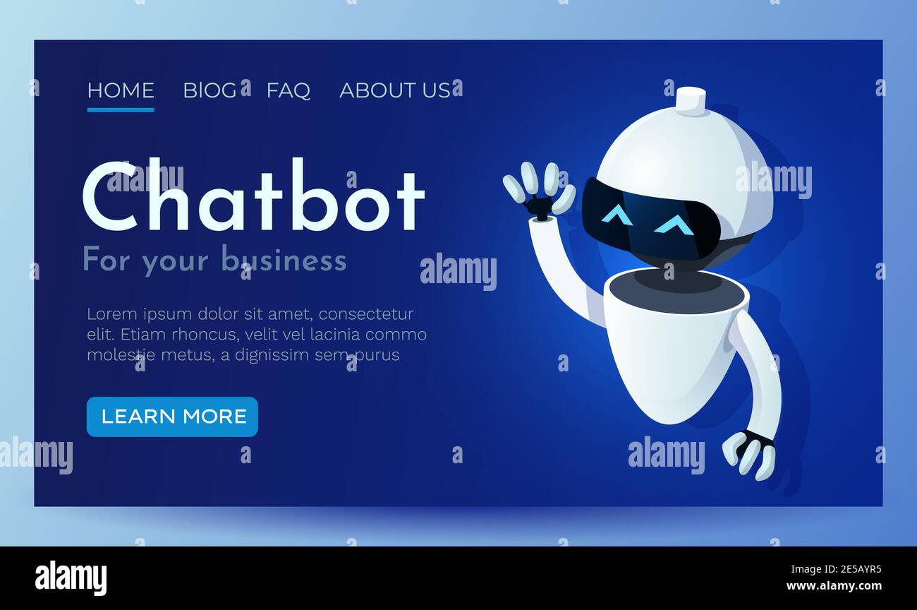 Website landing home page with robot. Chatbot or AI concept. Modern ...