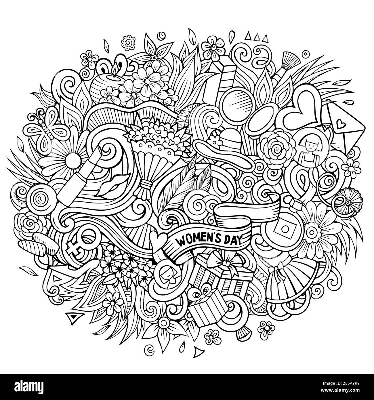 Happy Womens Day hand drawn cartoon doodles illustration Stock Vector ...