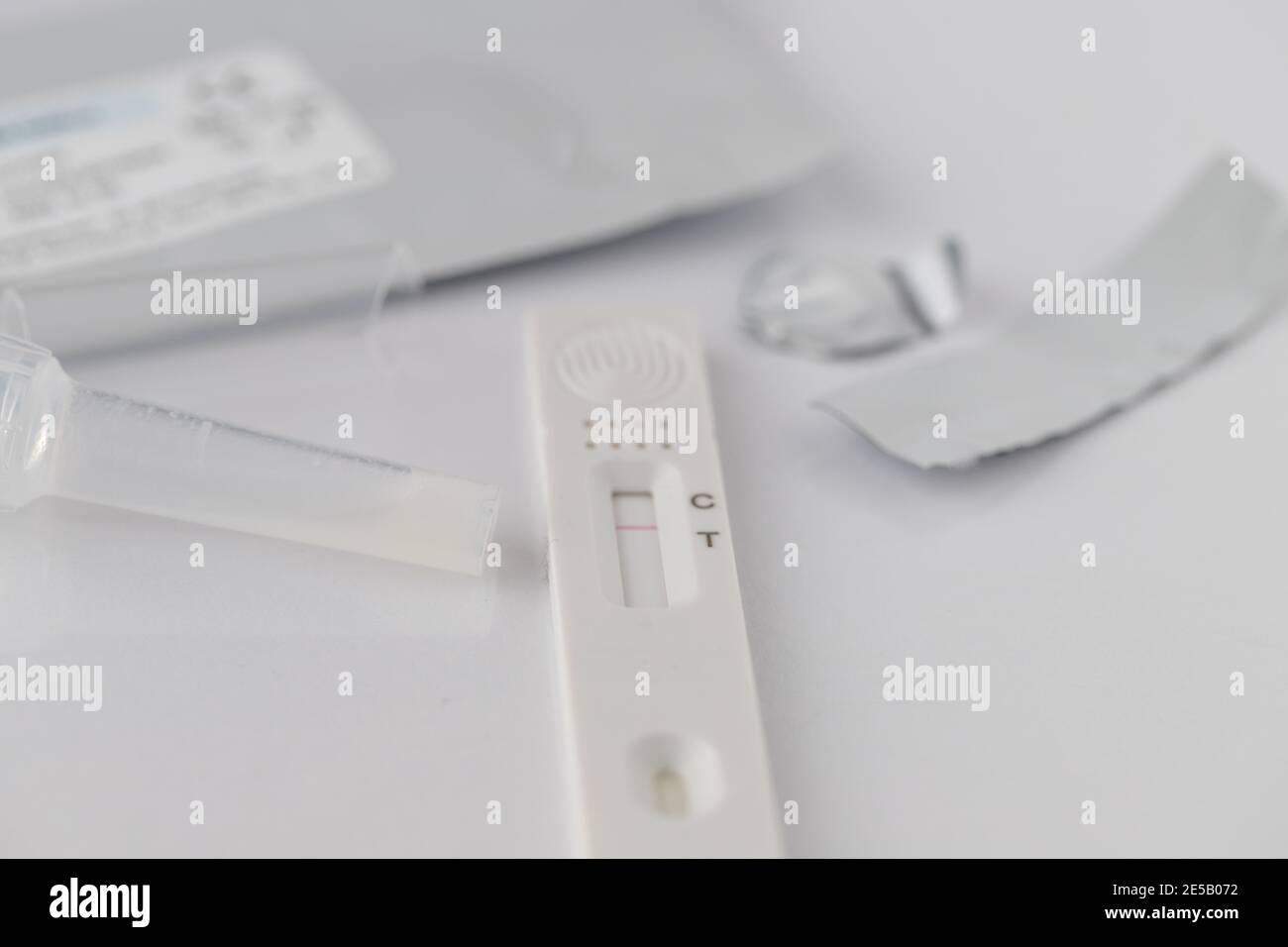 Hildesheim, Germany - January 27, 2021: Close-up of a corona spit test ...