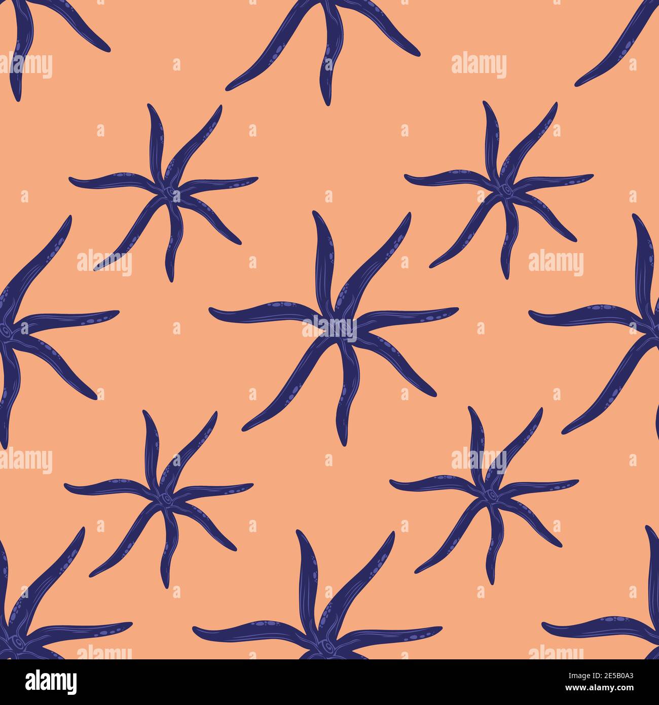 Seamless colorful purple and orange hand-drawn pattern with sea stars ...