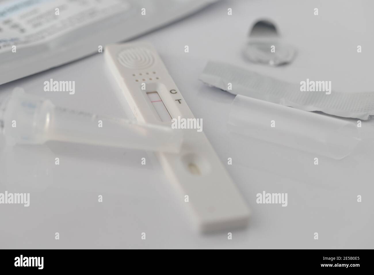 Hildesheim, Germany - January 27, 2021: Close-up of a corona spit test ...