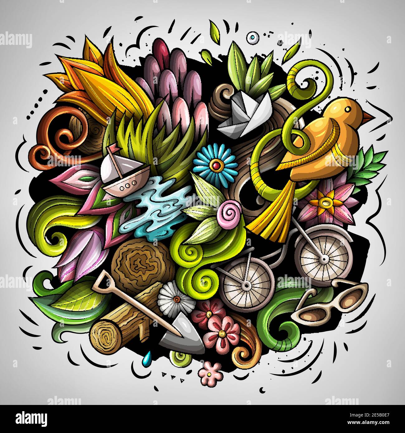 Spring hand drawn cartoon doodle illustration. Funny seasonal design ...