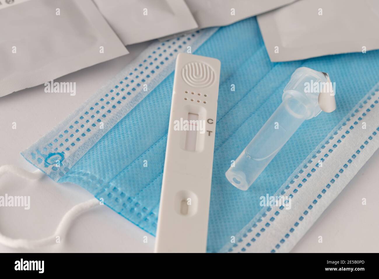 Hildesheim, Germany - January 27, 2021: Close-up of a corona spit test ...