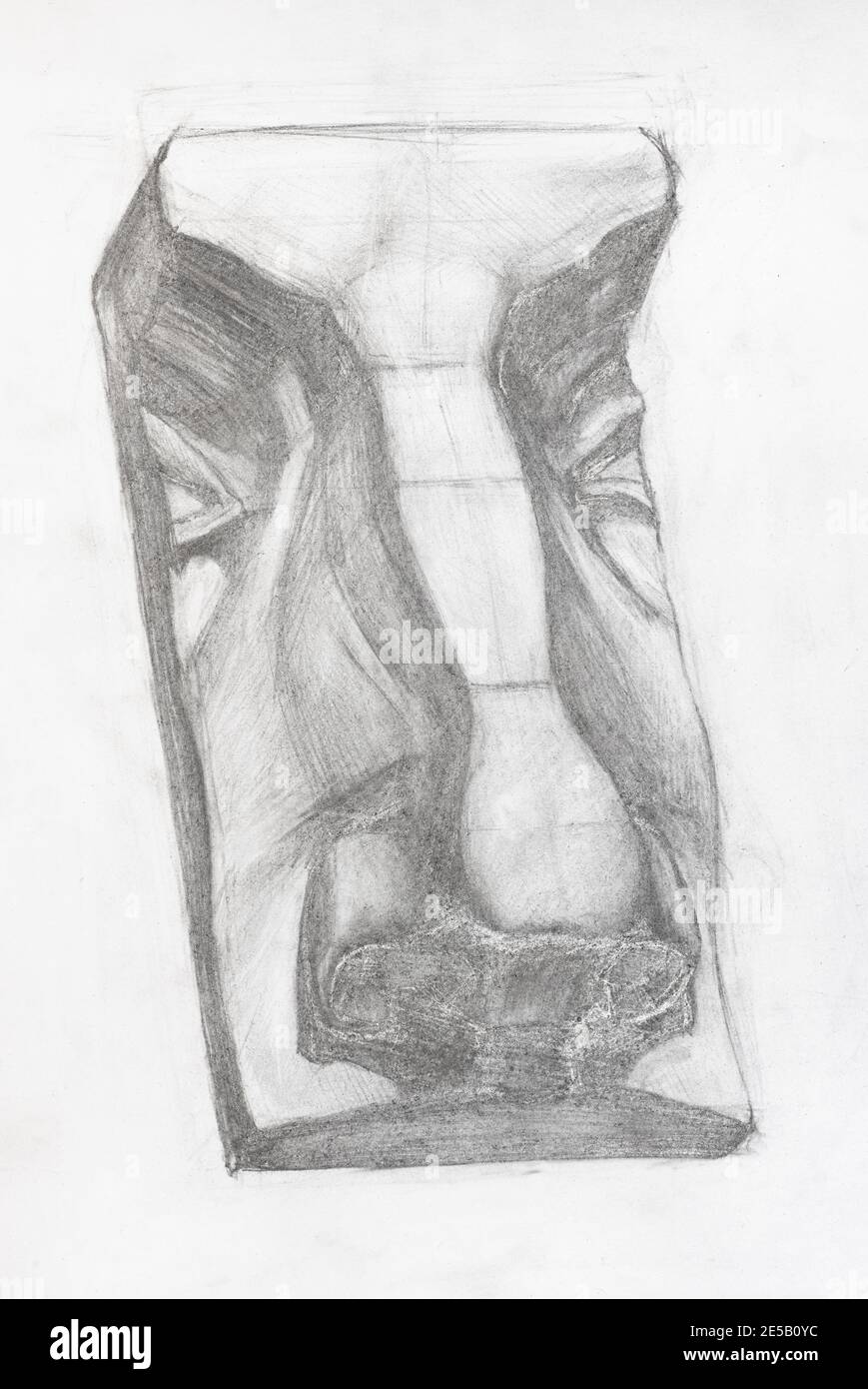 academic drawing - male nose, plaster cast fragment of David's face ...