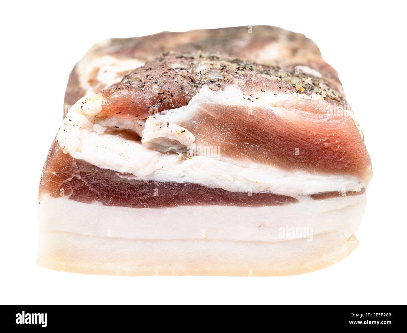salted Salo (pork fatback) with meat layers isolated on white ...