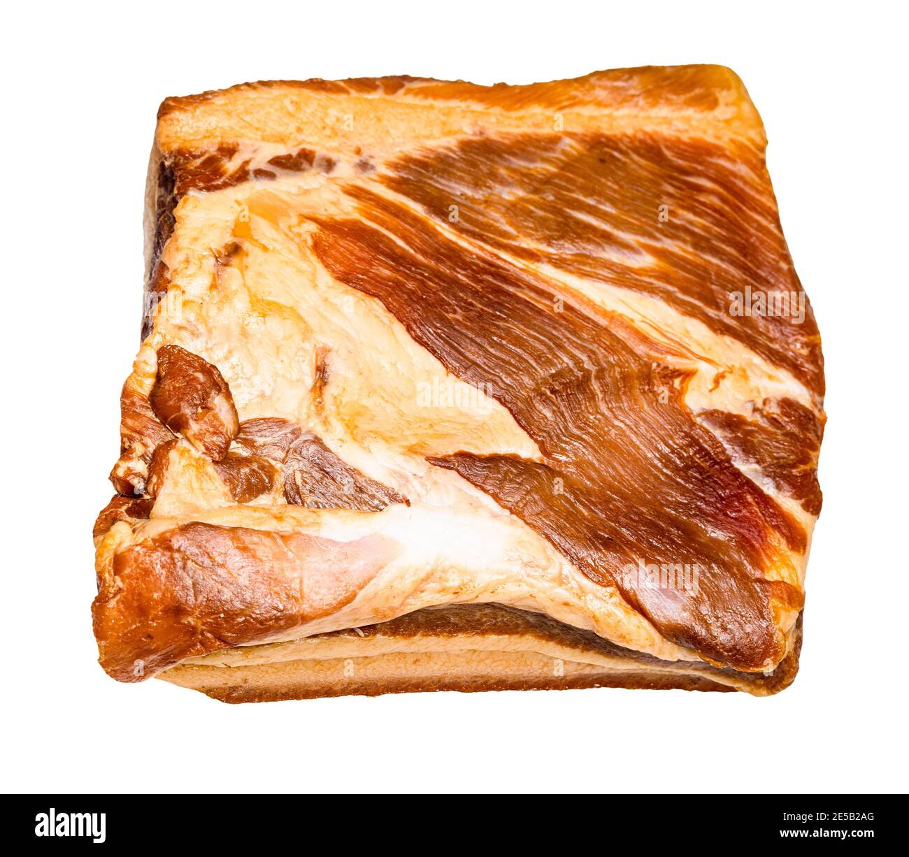 smoked Salo (pork fatback) with meat layers isolated on white ...