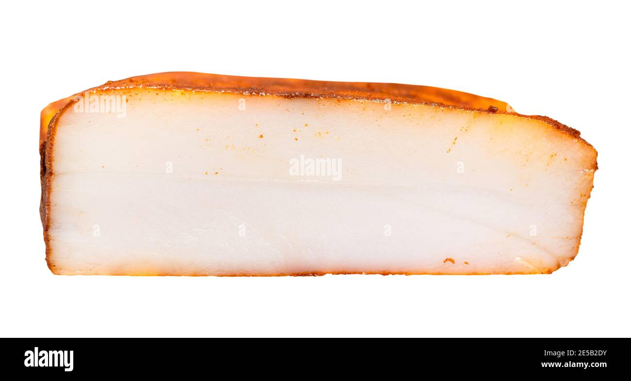 section of bacon (pork fatback) salted with paprika isolated on white ...