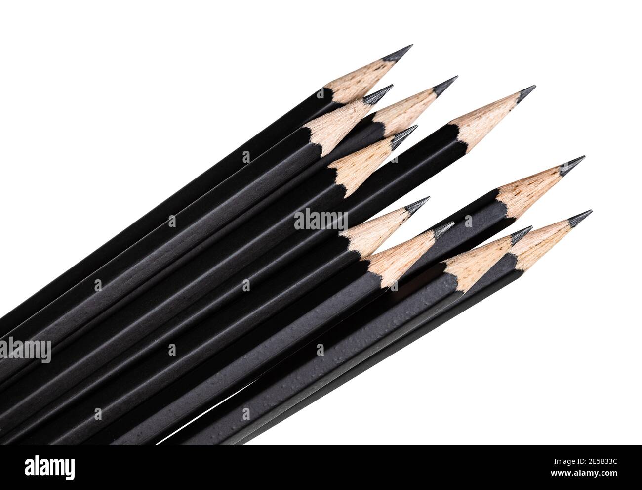 top of set of black graphite pencils close up isolated on white ...