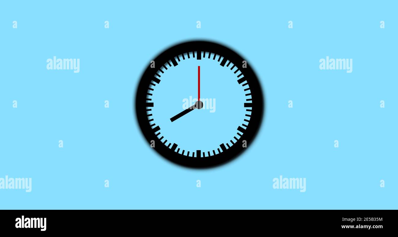 Beautiful 2d flat clock with gradient cyan background. Black and white ...
