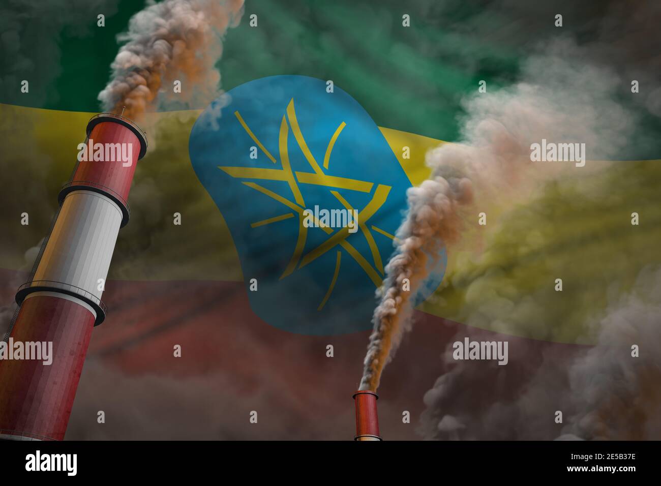 Ethiopia pollution fight concept - two large industrial pipes with ...