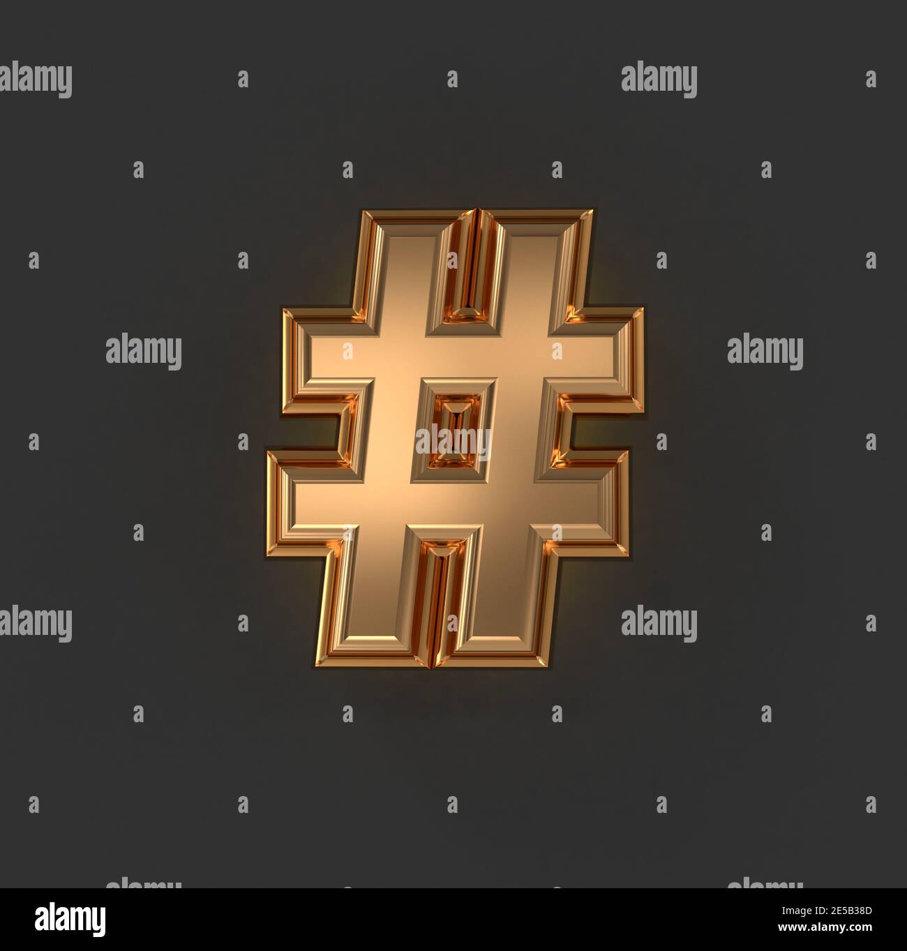 vintage orange gold or copper metal font - number sign isolated on grey ...