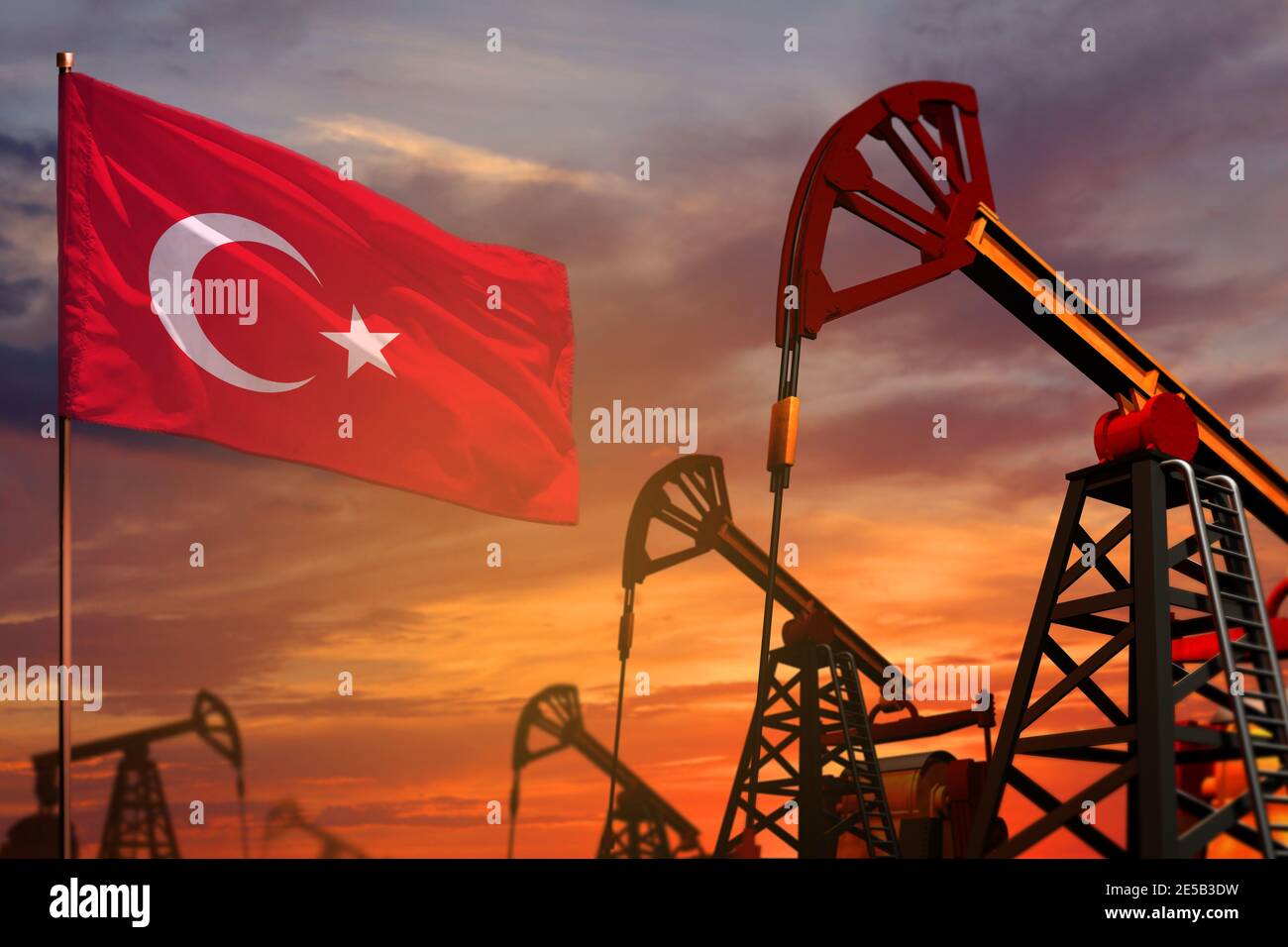 Turkey oil industry concept, industrial illustration. Turkey flag and ...