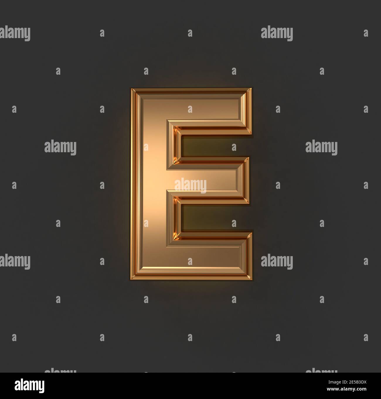 vintage orange gold or copper metallic font - letter E isolated on grey ...