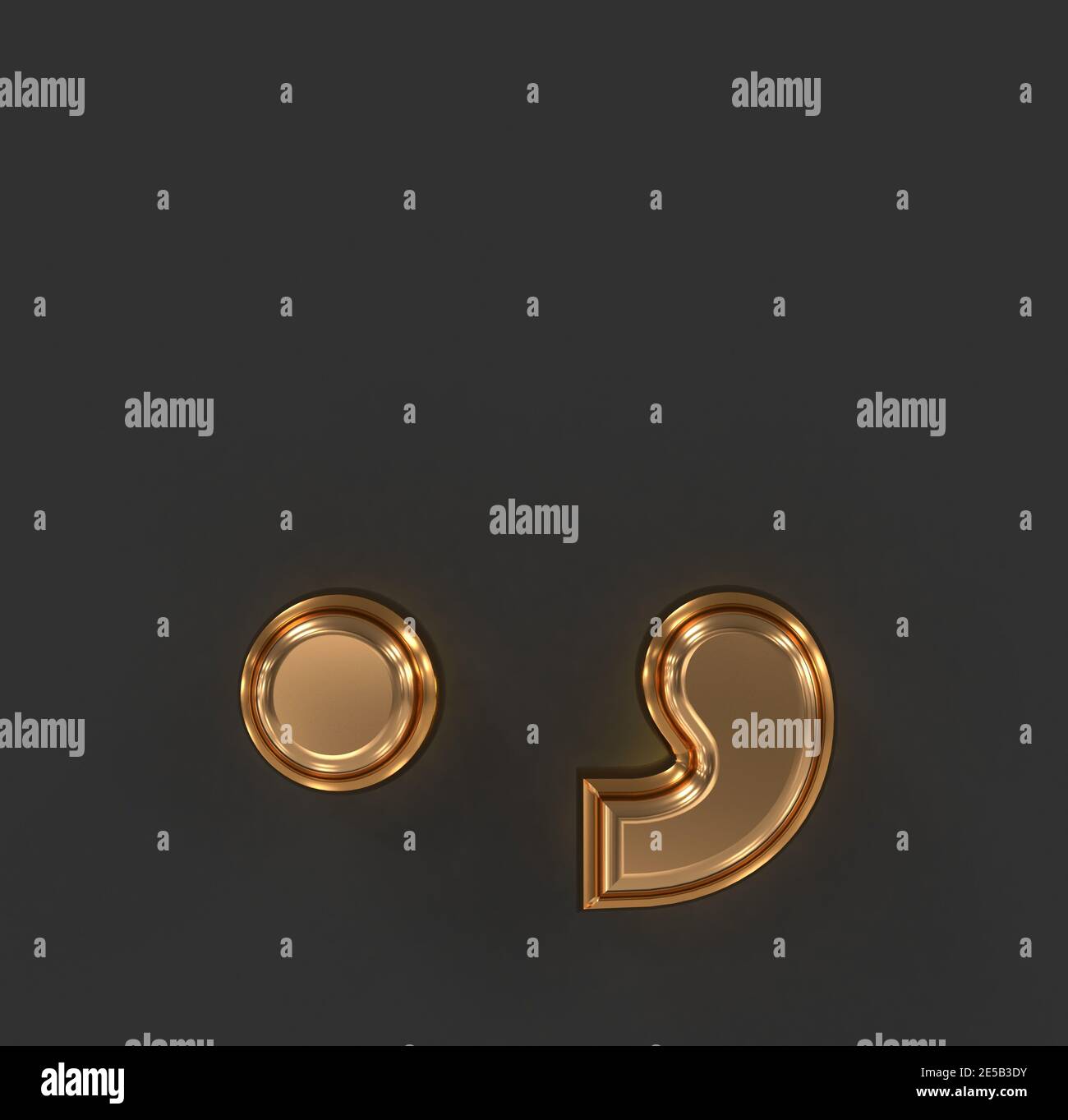 vintage orange gold or copper metal font - period (full stop) and comma ...