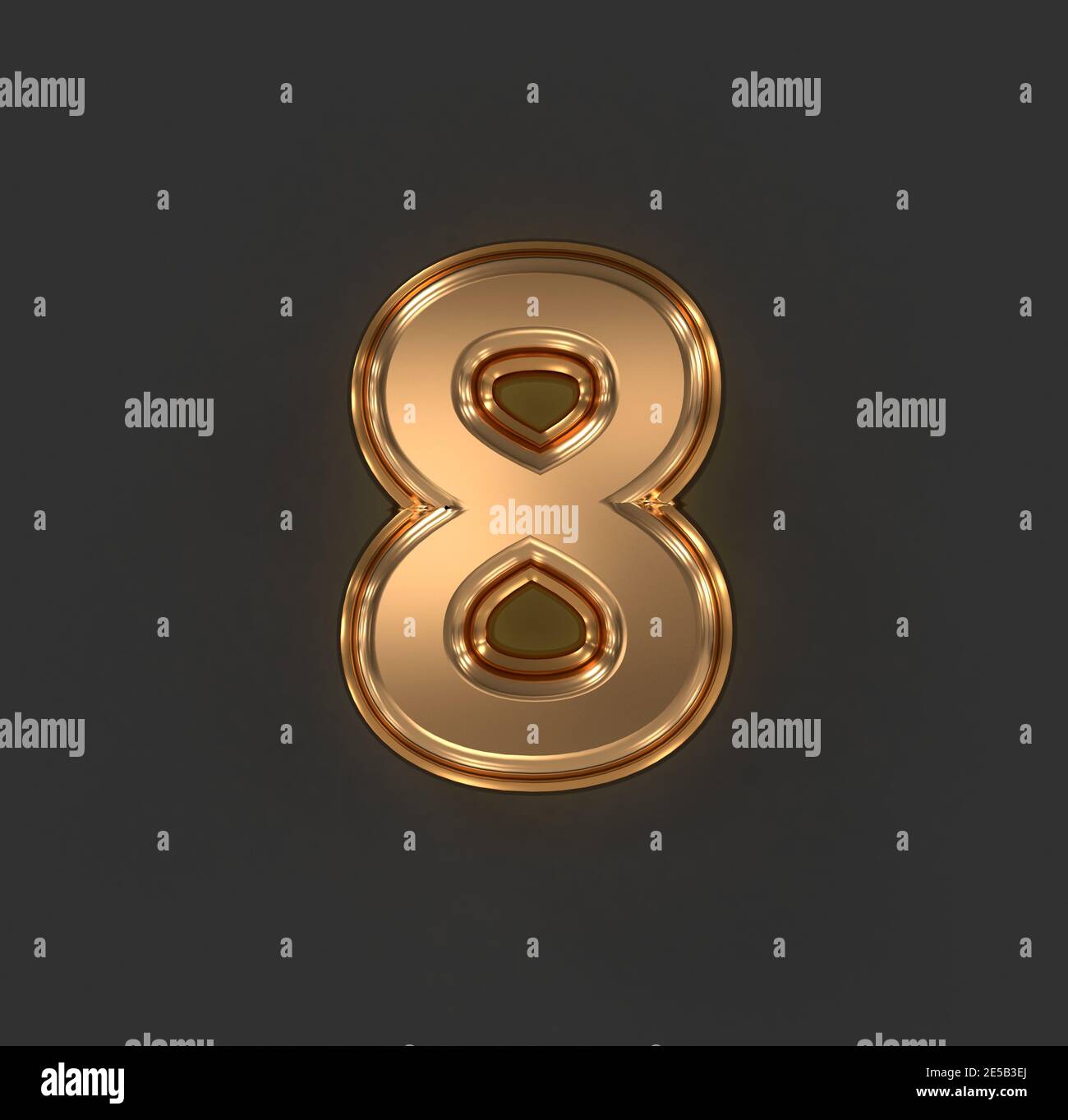 vintage orange gold or copper metalline font - number 8 isolated on ...