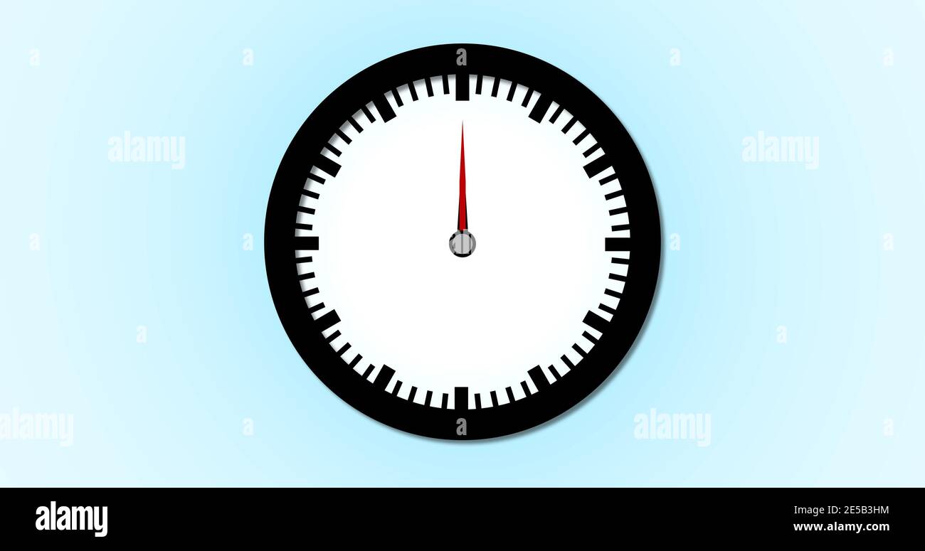 Beautiful 2d flat clock with gradient cyan background. Black and white ...