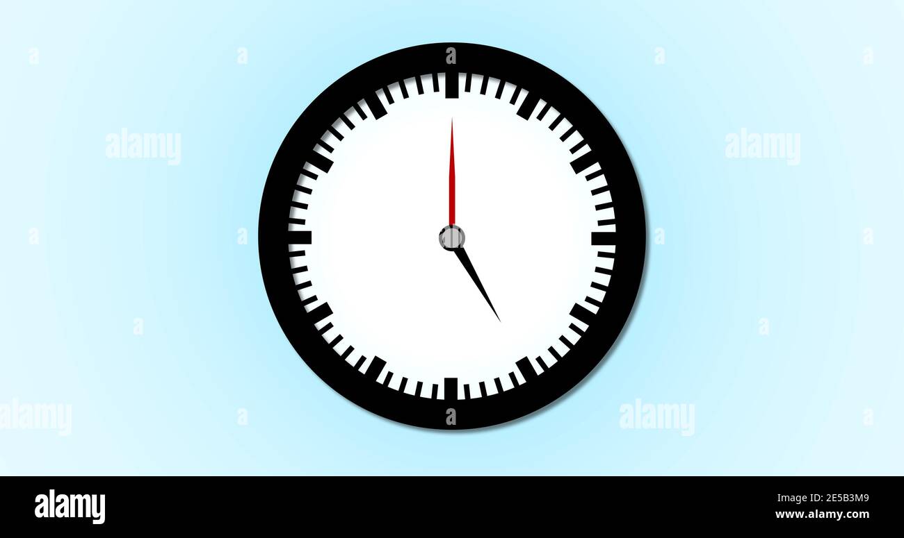 Beautiful 2d flat clock with gradient cyan background. Black and white ...