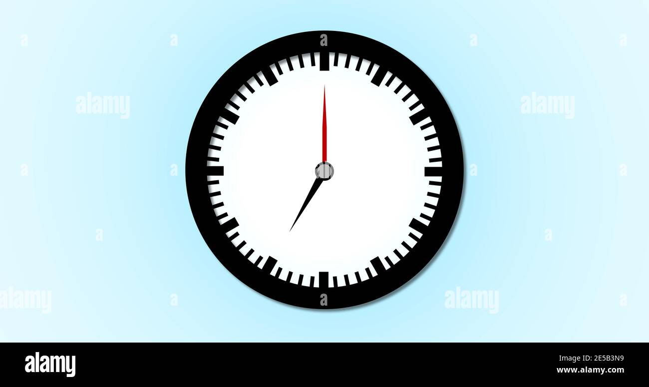 Beautiful 2d flat clock with gradient cyan background. Black and white ...
