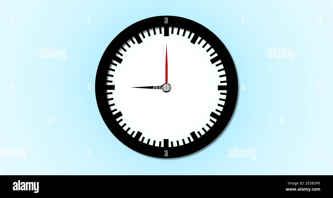 Beautiful 2d flat clock with gradient cyan background. Black and white ...