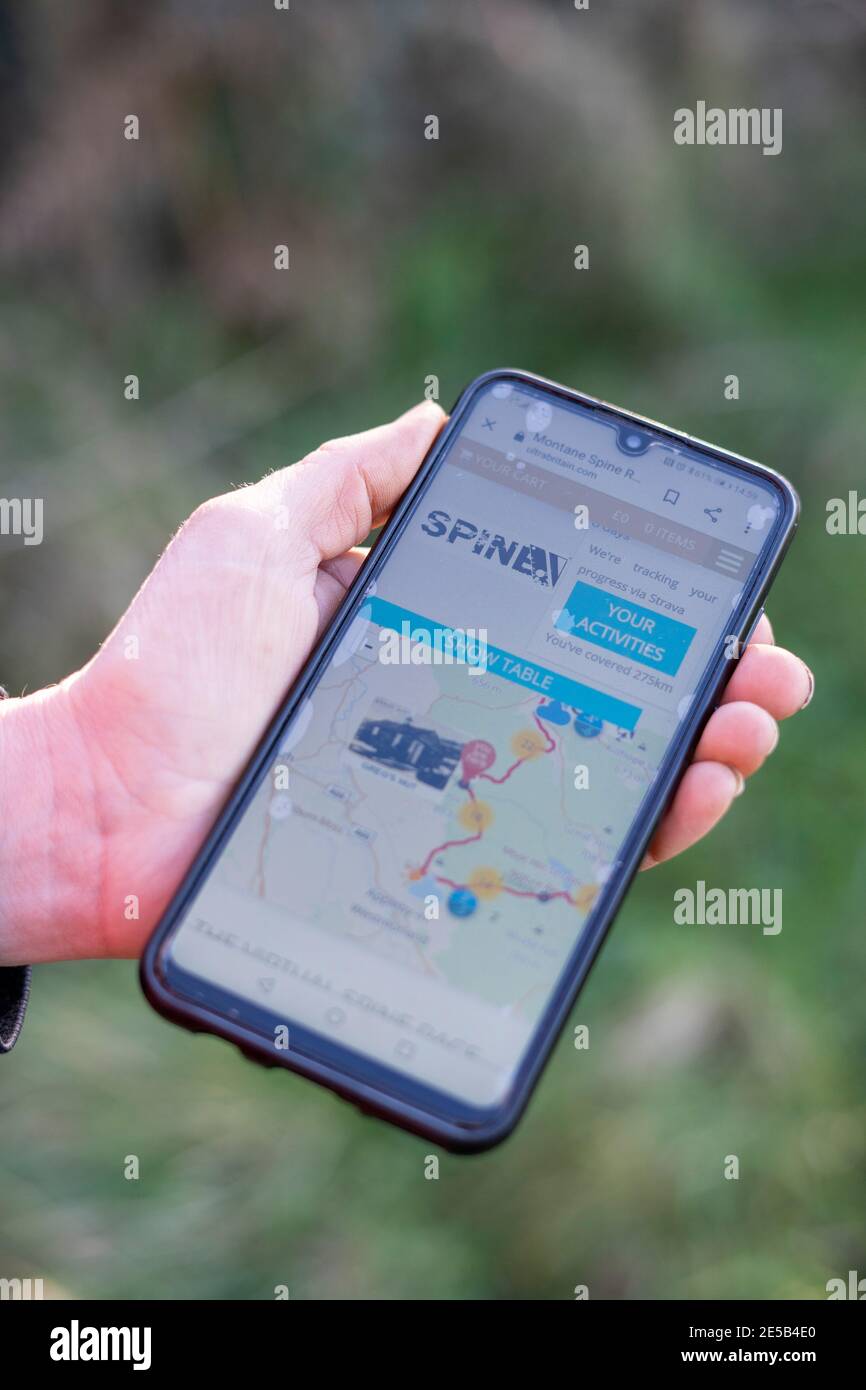 Plymouth, UK. January 23rd 2021. A phone showing the map which lets ...