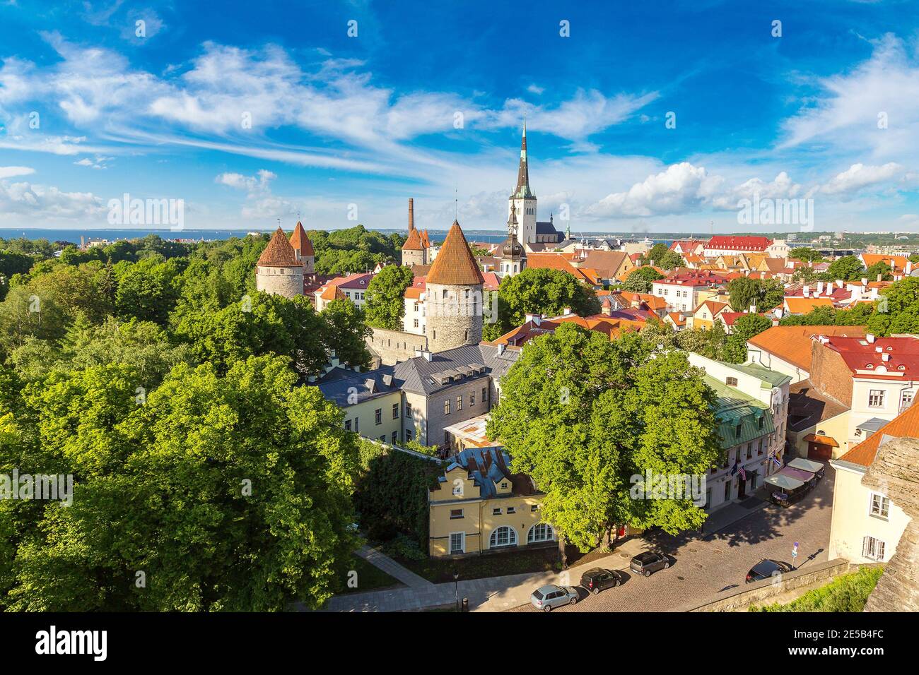 Aerial View of Tallinn Old Town in a beautiful summer day, Estonia ...