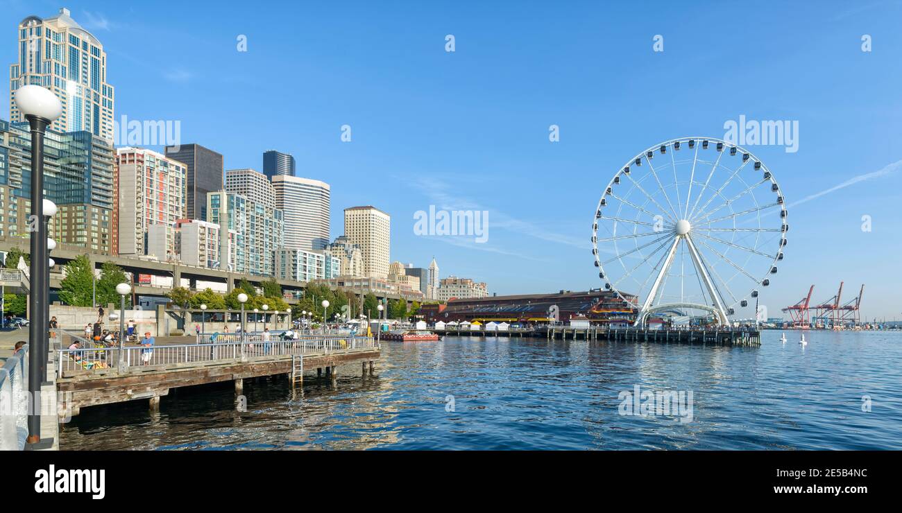 The Great Wheel on Seattle's waterfront, with the Port of Seattle in ...