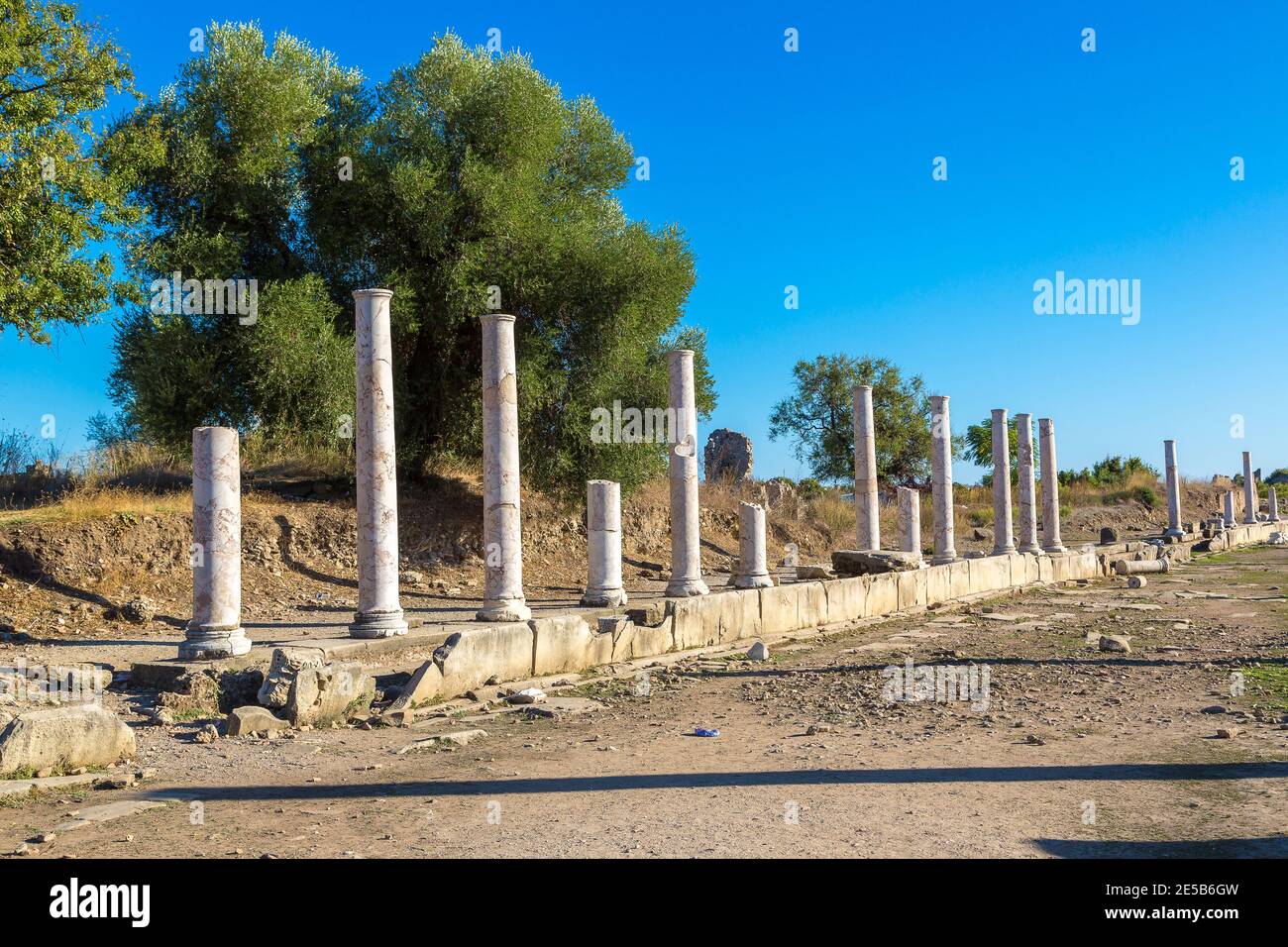Ruins of agora, ancient city in Side in a beautiful summer day, Antalya ...