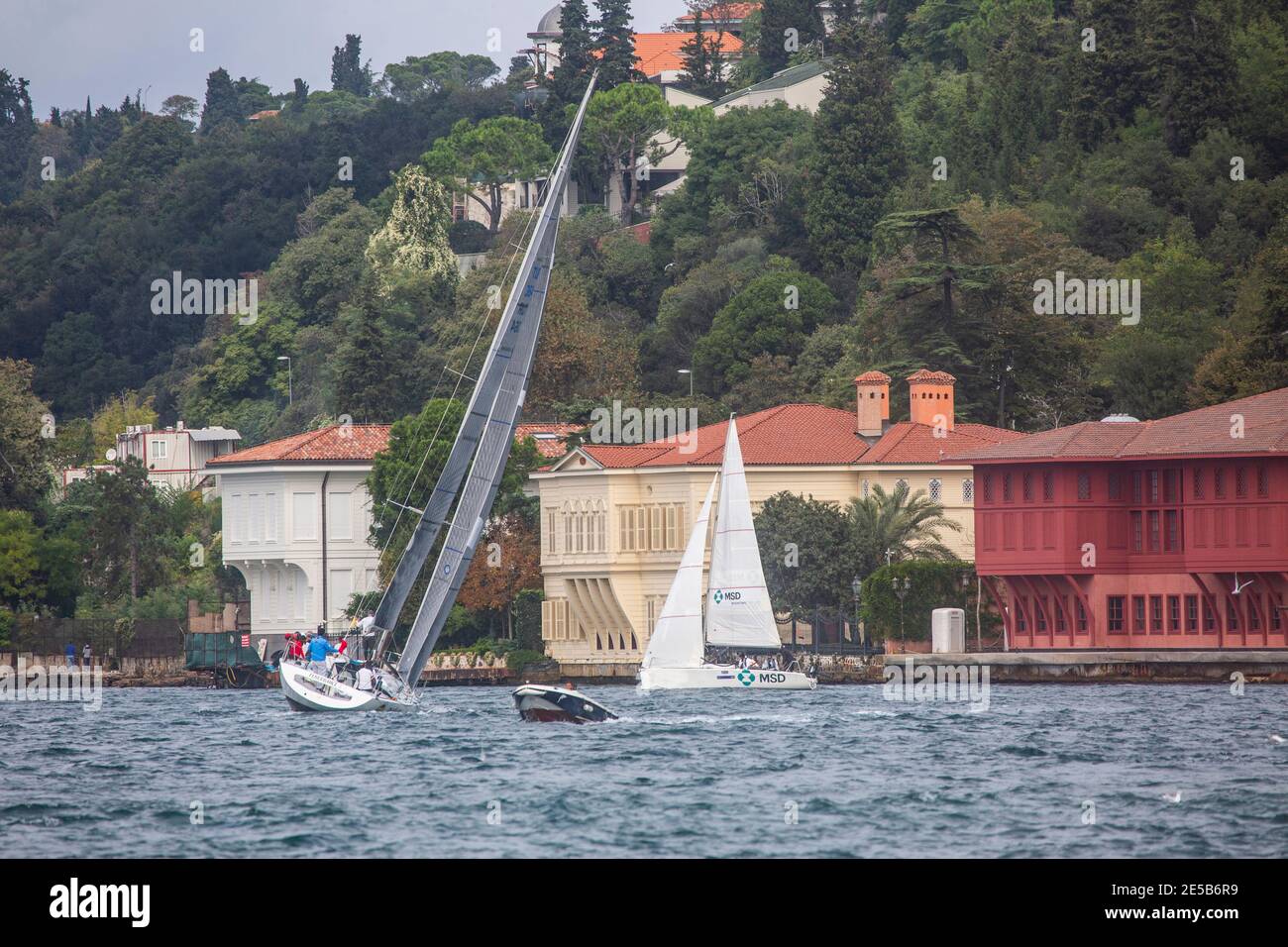 Sailing in Bosphorus Strait between Asia and Europa in Istanbul, Turkey ...