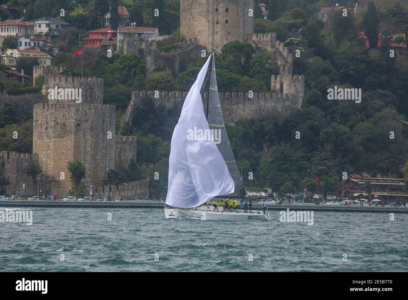 Sailing in Bosphorus Strait between Asia and Europa in Istanbul, Turkey ...