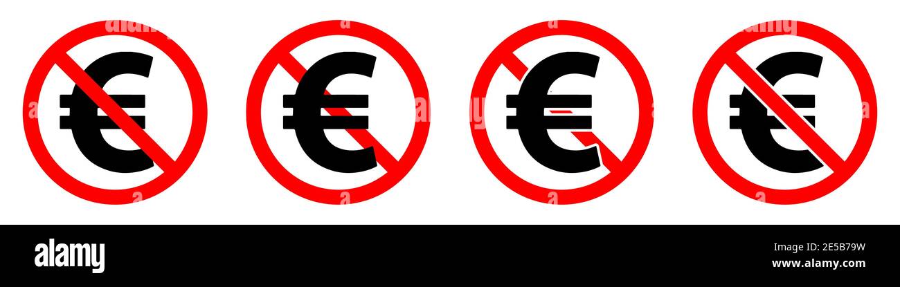 Euro ban icon. No money vector symbol. Stop euro sign. Forbidden signs ...