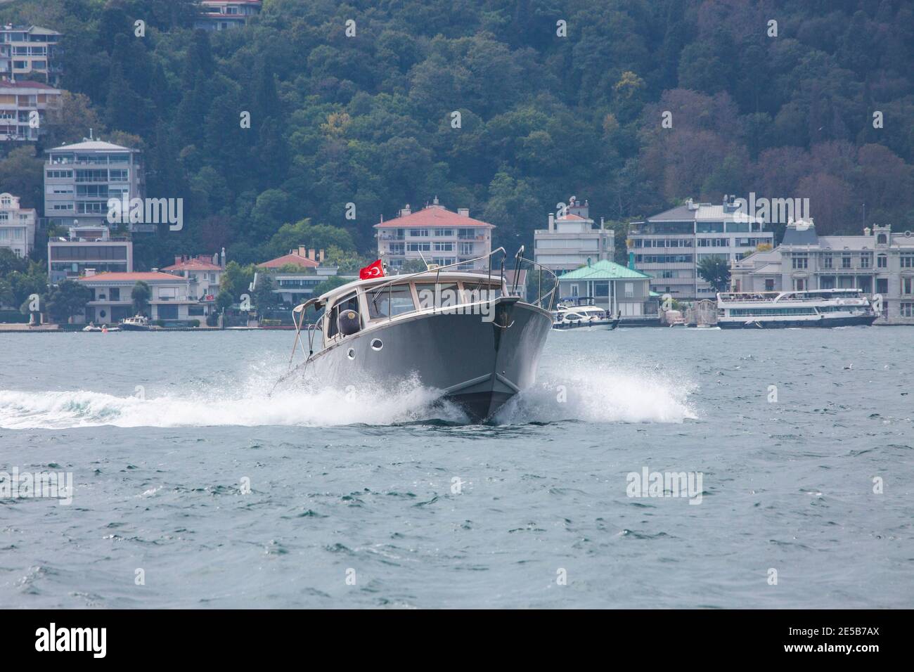 Speed Boat in Bosphorus Strait between Asia and Europa in Istanbul ...