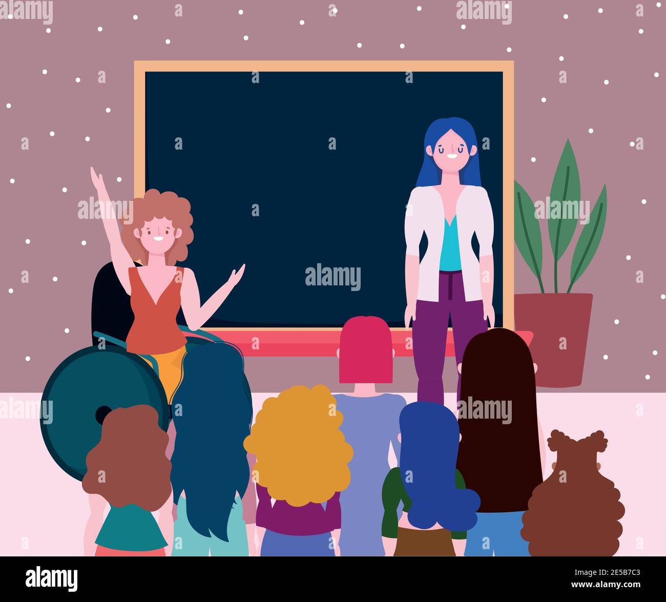 teacher and group diverse students classroom, inclusion vector ...