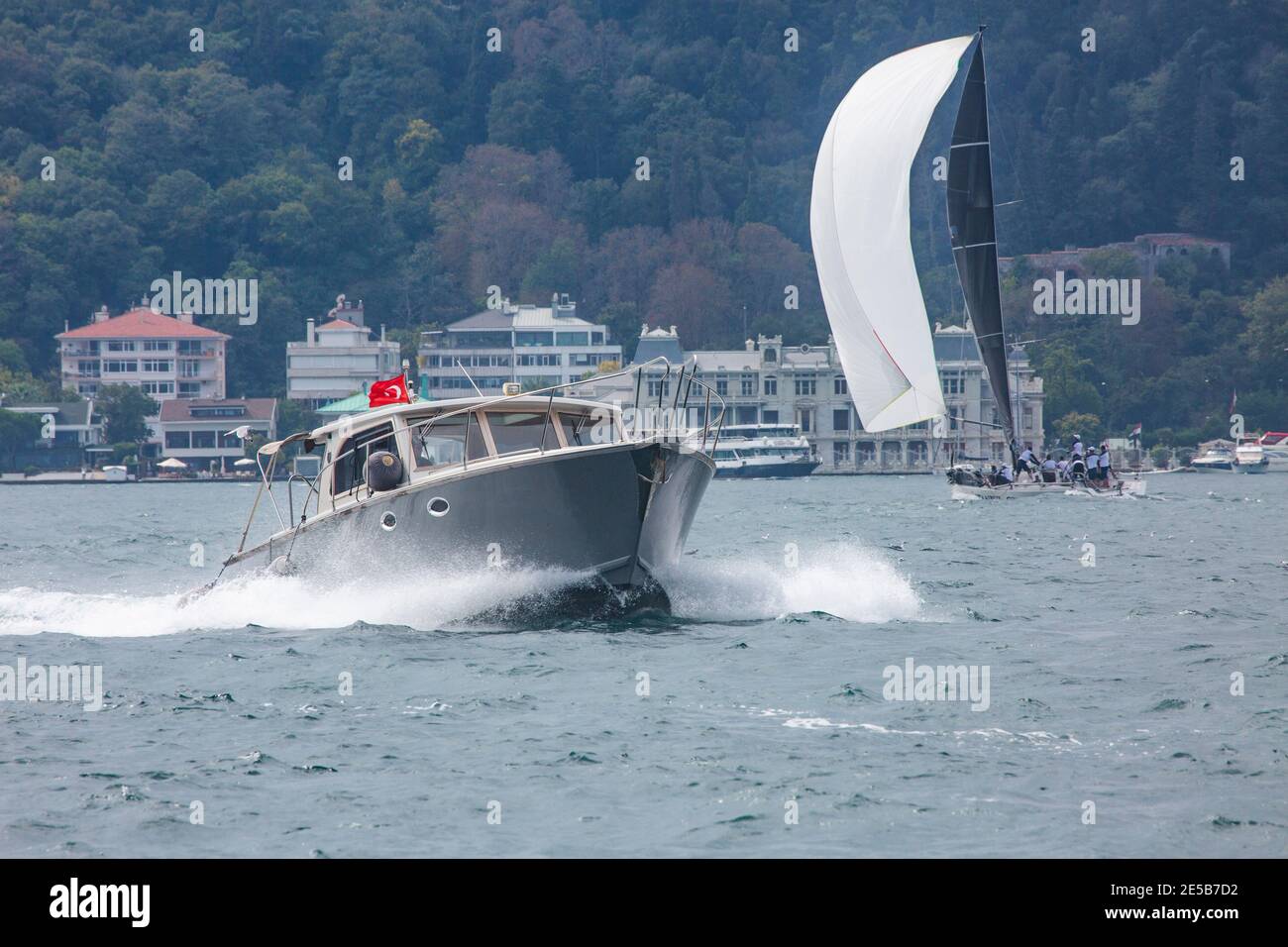 Speed Boat in Bosphorus Strait between Asia and Europa in Istanbul ...