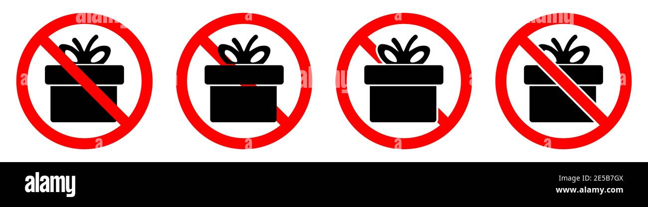 No gift icon. Gift box with ban icon. Gift box is prohibited. Stop or ...