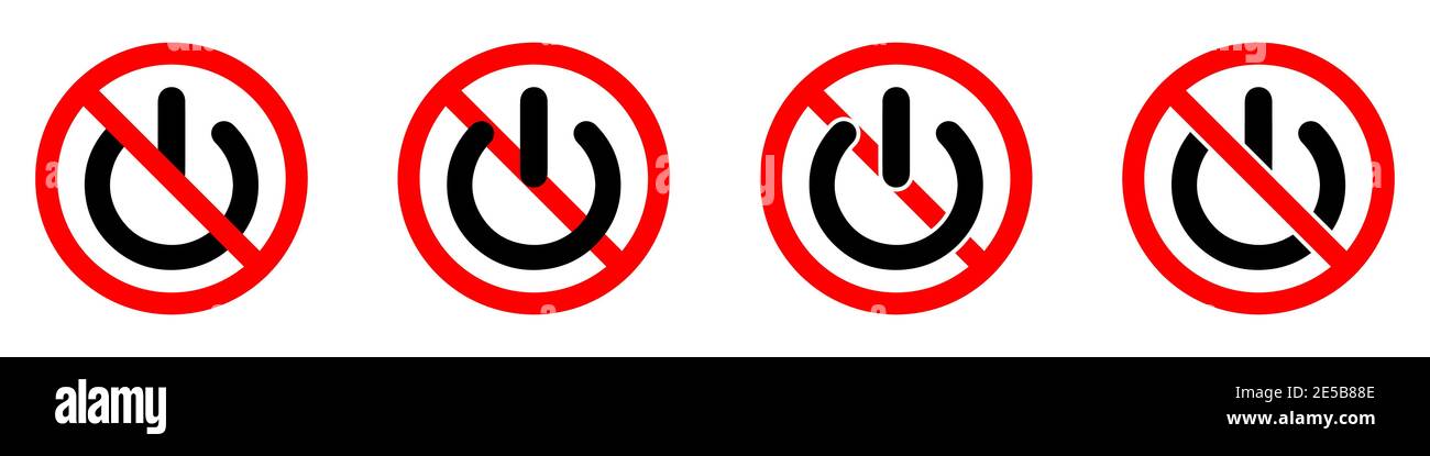 No power button. Power ban icons set. On, Off is prohibited. Stop or ...