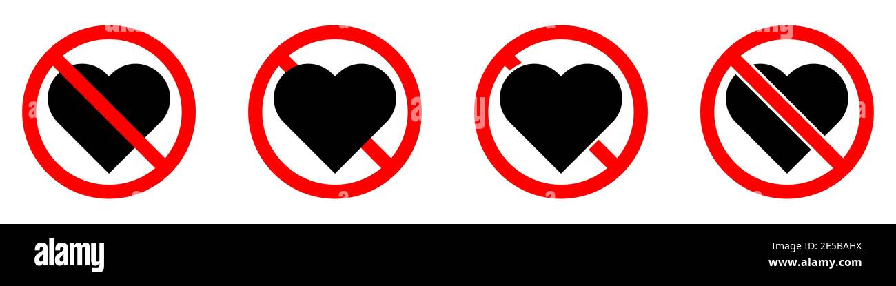 Love is prohibited. Stop or ban red round sign with heart icon. Vector ...