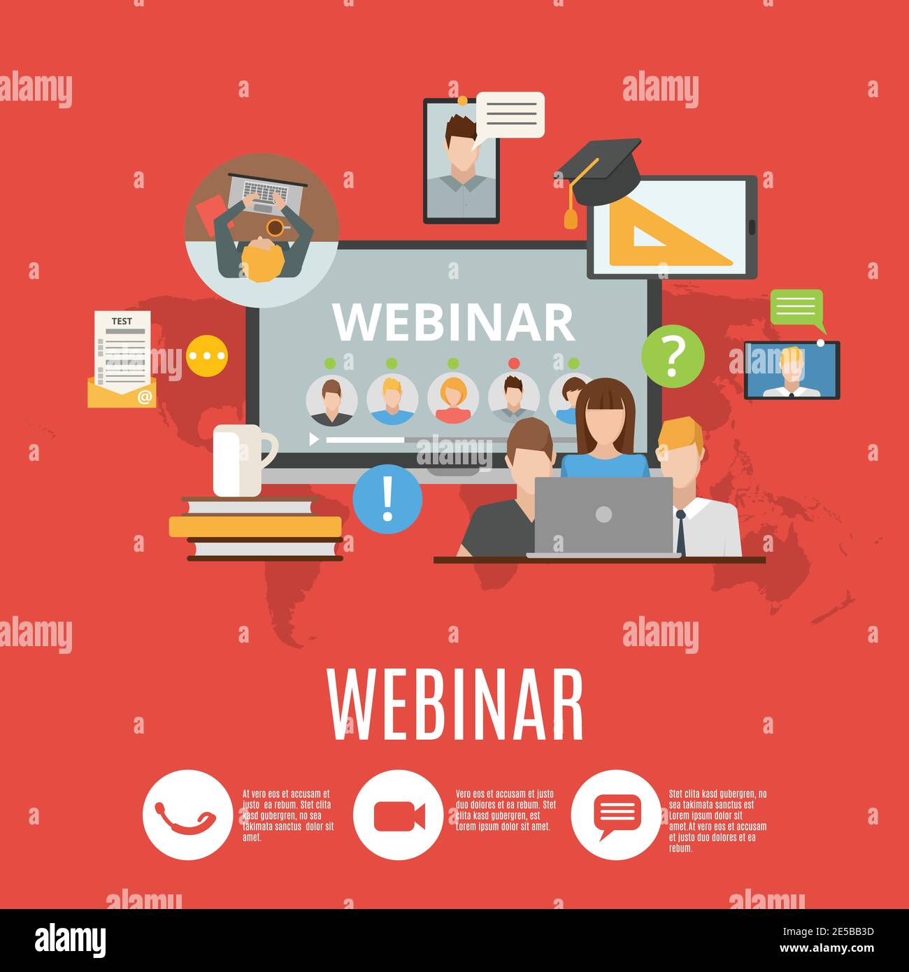 Webinar flat design concept with icons of online information exchange ...