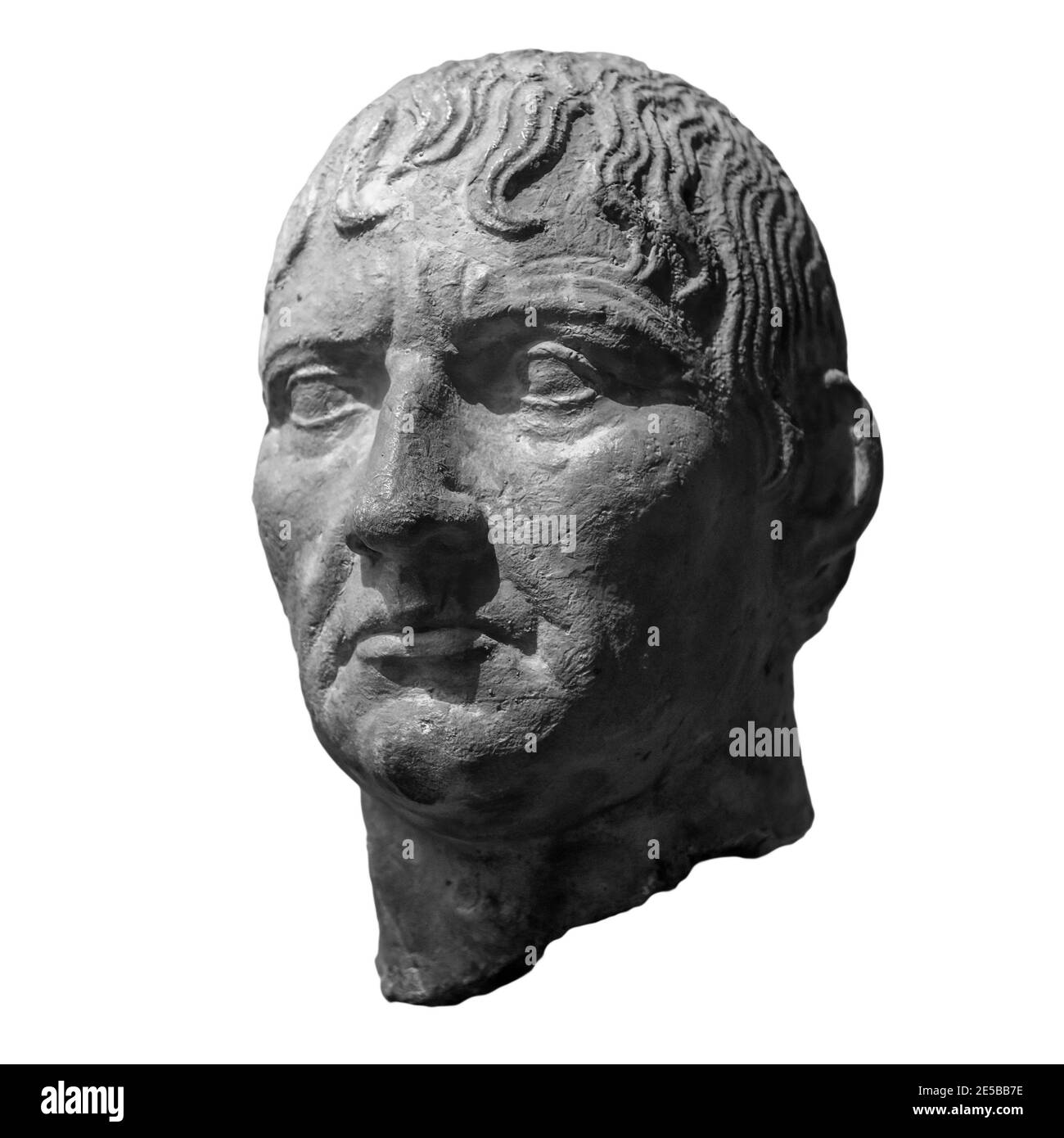 Head detail of the ancient man sculpture. Stone face isolated on white ...