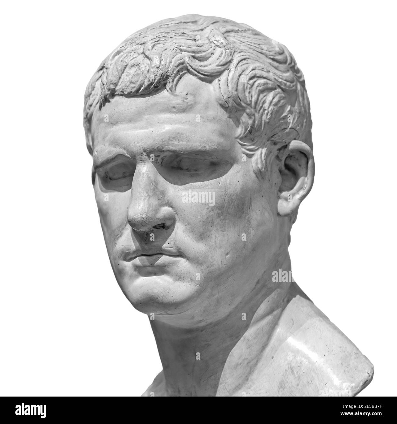 Head detail of the ancient man sculpture. Stone face isolated on white ...