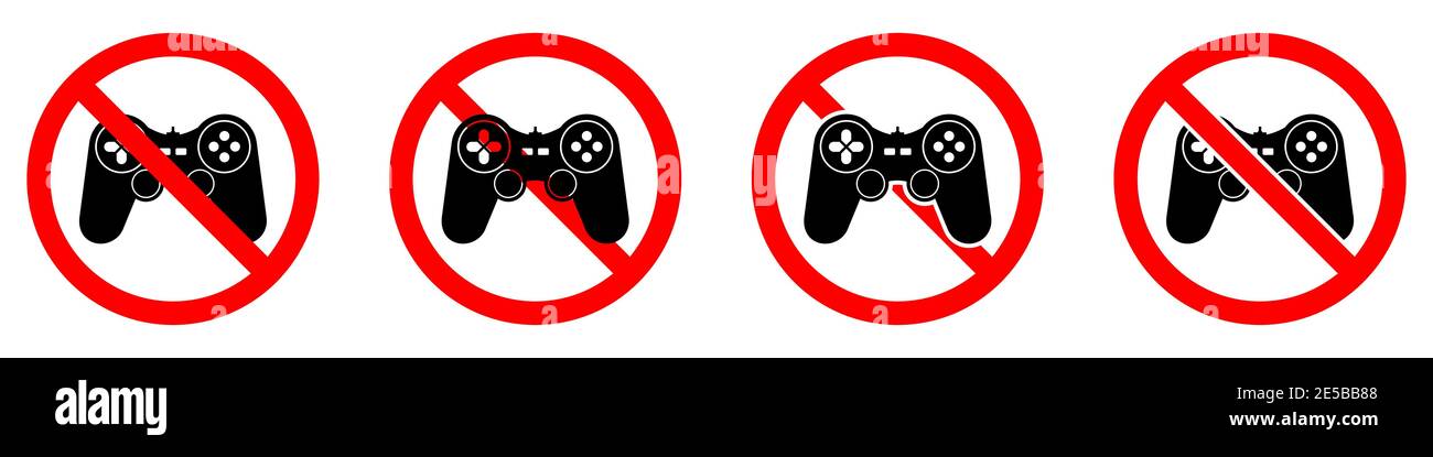 No gaming sign. Game joystick icon. Forbidden signs set. Game is ...