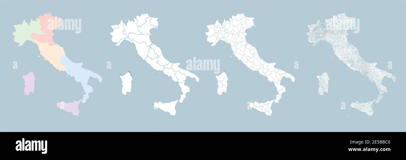 Italy map, division by zones, regions, provinces and municipalities ...