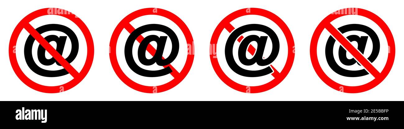 Email ban icon. Email is prohibited. Stop or ban red round sign with ...