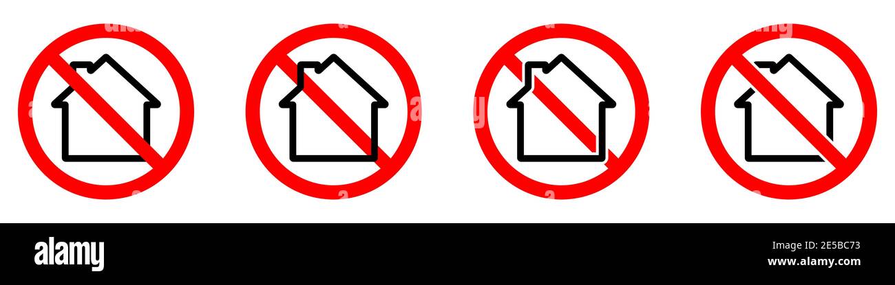 House is prohibited. Stop or ban red round sign with house icon. Vector ...