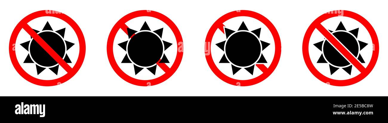 Stop or ban red round sign with sun icon. Vector illustration ...